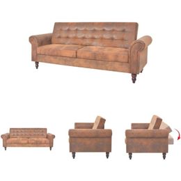 2-Sitzer Schlafsofa mit Armlehnen Künstliches Wildleder Braun - Sofas - Braun - The Living Store