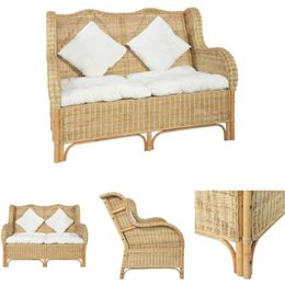 2-Sitzer-Sofa Natürliches Rattan und Leinen - Sofas - Weiß - The Living Store