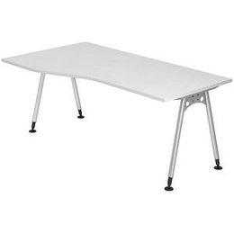 Hammerbacher AS18 höhenverstellbarer Schreibtisch weiß Trapezform, A-Fuß-Gestell silber 180,0 x 80,0 cm