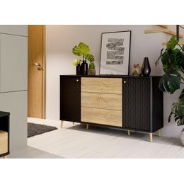 Sideboard FORTE "Fixsmile" Sideboards Gr. B/H/T: 158cm x 84,6cm x 41,5cm, 3 St., schwarz (mauvelle eiche) modernes Sideboard, SoftClose, Echtholz Beine und Griffe