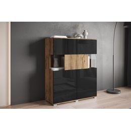 Highboard Inosign "Kenia" Sideboards Gr. B/H/T: 100 cm x 120 cm x 39,5 cm, braun (kastanien breslau, schwarz hgl) Modernes Highboard mit Glastüren, Breite 100 cm