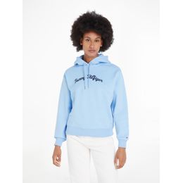 Kapuzensweatshirt Tommy Hilfiger "IM REG SCRIPT HOODIE" Gr. M (38), blau (vessel blue) Damen Sweatshirts mit Tommy Hilfiger Script Logo-Schriftzug