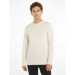 Rundhalspullover Calvin Klein "COTTON SILK BLEND CN SWEATER" Gr. L, beige (vanilla ice) Herren Pullover Sweatshirts mit Logoprägung