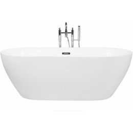 Beliani Badewanne Weiß Acryl Oval Freistehend 170 x 80 cm mit Überlaufsystem Modern Badezimmer Ausstattung