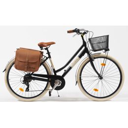 Cityrad "Citybike 605 Alu Lady" Gr. 46, schwarz (schwarz, schwarz), VENICE - I LOVE ITALY, Fahrräder, 46cm, 28 Zoll (71,12cm), für Damen, Kettenschaltung