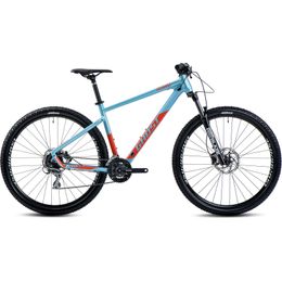 Mountainbike GHOST "Kato Essential AL" Fahrräder Gr. 48 cm, 29 Zoll (73,66 cm), blau (babyblau, dunkelorange) für Damen und Herren, Kettenschaltung