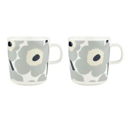 Marimekko - Oiva Unikko Becher mit Henkel, 400 ml, weiß / hellgrau / sand / dunkelblau (2er-Set)