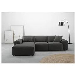 Ecksofa Andas "Glimminge L-Form auch in Breitcord, Feincord + Easy care-Bezug" Sofas Gr. B/H/T: 264cm x 71cm x 191cm, Flachgewebe, Ottomane links, grau (anthrazit) Breite 264, Zierkissen