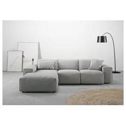 Ecksofa Andas "Glimminge L-Form auch in Breitcord, Feincord + Easy care-Bezug" Sofas Gr. B/H/T: 264cm x 71cm x 191cm, Flachgewebe, Ottomane links, grau (light grey) Breite 264, Zierkissen