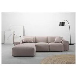 Ecksofa Andas "Glimminge L-Form auch in Breitcord, Feincord + Easy care-Bezug" Sofas Gr. B/H/T: 264cm x 71cm x 191cm, Cord, Ottomane links, rosa Breite 264, Zierkissen