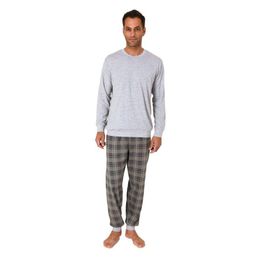 Normann Pyjama Normann Herren Pyjama lang mit Bündchen und karierter Jersey Hose