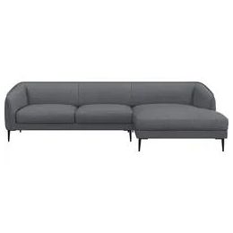 Ecksofa FLEXLUX "Belle Designsofa, L-Form, B/T 288/149 cm" Sofas Gr. B/H/T: 288cm x 74cm x 149cm, Bouclé, Chaiselongue rechts, blau (navy blau) Skandinavisches Design, In hochwertiger Verarbeitung