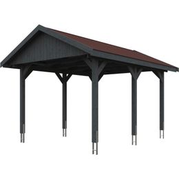 Skan Holz Einzelcarport SKANHOLZ "Wallgau" Carports Gr. B/H/T: 380 cm x 215 cm x 500 cm, grau (schiefergrau) Carports mit roten Dachschindeln