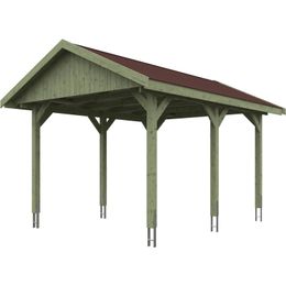 Skan Holz Einzelcarport SKANHOLZ "Wallgau" Carports Gr. B/H/T: 380 cm x 215 cm x 500 cm, grün Carports mit roten Dachschindeln