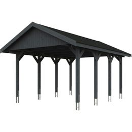 Skan Holz Einzelcarport SKANHOLZ "Wallgau" Carports Gr. B/H/T: 430 cm x 215 cm x 600 cm, grau (schiefergrau) Carports mit schwarzen Dachschindeln