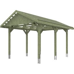 Skan Holz Einzelcarport SKANHOLZ "Wallgau" Carports Gr. B/H/T: 380 cm x 215 cm x 500 cm, grün Carports mit Dachlattung