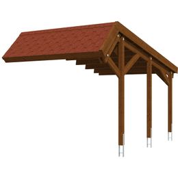 Skan Holz Einzelcarport SKANHOLZ "Harz Stellplatzerweiterung" Carports Gr. B/H/T: 303 cm x 219 cm x 560 cm, braun (nussbaum) Carports mit roten Dachschindeln