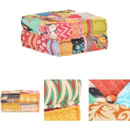 Pouf 60x70x36 cm Patchwork Stoff - Sitzpolster - Mehrfarbig - The Living Store