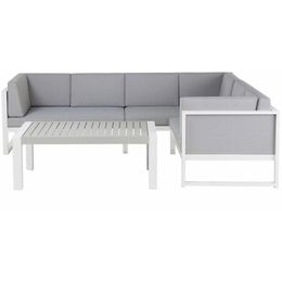 Beliani 6-Sitzer Lounge Set Weiß und Grau Aluminium 2-Teilig mit Grauen Auflagen Latten-Optik Modern Skandi Terrasse Outdoor Gartenset Loungemöbel