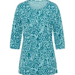 Damen Longshirt mit Seitenschlitzen aquamarin-bedruckt, Gr&ouml;&szlig;e 42