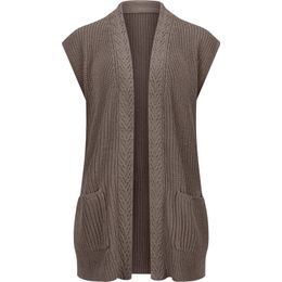 Damen Strickweste mit Zopfmuster vorne taupe, Gr&ouml;&szlig;e 52