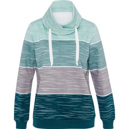 Damen Sweatshirt mit &uuml;berlappendem Rollkragen petrol-kalkmint-bedruckt, Gr&ouml;&szlig;e 42