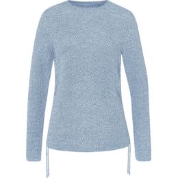 Damen Strickpullover mit Raffung am Saum eisblau-ecru-meliert, Gr&ouml;&szlig;e 56