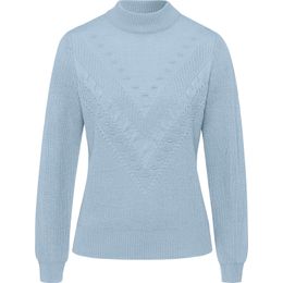 Damen Stehkragenpullover mit Strickmuster vorne hellblau, Gr&ouml;&szlig;e 44