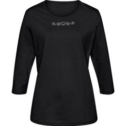 Damen 3/4-Arm-Shirt mit Ziersteinchen schwarz, Gr&ouml;&szlig;e 38
