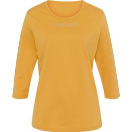 Damen 3/4-Arm-Shirt mit Ziersteinchen ocker, Gr&ouml;&szlig;e 38