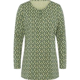 Damen Longshirt mit Herzchen-Print lindgr&uuml;n-moos-bedruckt, Gr&ouml;&szlig;e 48