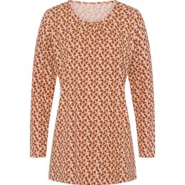 Damen Longshirt mit Herzchen-Print apricot-rostrot-bedruckt, Gr&ouml;&szlig;e 54