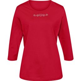 Damen 3/4-Arm-Shirt mit Ziersteinchen rot, Gr&ouml;&szlig;e 44