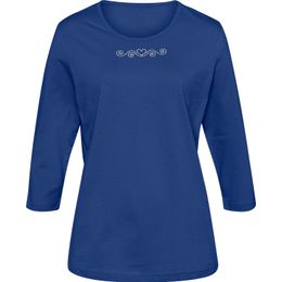 Damen 3/4-Arm-Shirt mit Ziersteinchen royalblau, Gr&ouml;&szlig;e 40