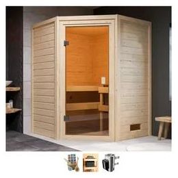 Welltime Sauna "Anni" Saunen 3,6-kW-Plug & Play Ofen mit int. Steuerung Gr. Saunaofen, integrierte Steuerung, 3,6 kW, beige (naturbelassen)