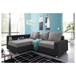 Ecksofa Collection AB "Relax L-Form" Sofas Gr. B/H/T: 223cm x 84cm x 91cm, Kunstleder SOFTLUX-Struktur, Ottomane beidseitig montierbar, mit Bettfunktion, schwarz (schwarz, grau) Ecksofa Sofas inklusive Bettfunktion, Federkern, wahlweise mit RGB-LED-Beleuchtung