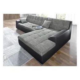 Ecksofa DOMO collection "Treviso viele Bezüge, auch in Cord, L-Form, B/T/H: 267/80/83 cm" Sofas Gr. B/H/T: 267cm x 83cm x 178cm, Kunstleder SOFTLUX-Struktur, Recamiere rechts, ohne Bettfunktion, schwarz (schwarz, pepper) wahlweise mit Bettfunktion, incl. Zierkissen, hochwertige Steppung