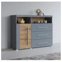 Sideboard Inosign "Roger,Breite 120cm, moderne Anrichte mit 3 Schubladen" Sideboards grau (grau matt, eichefarben votan) Kommode mit viel Stauraum, Masse 120x92x38,5 (BHT)