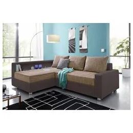 Ecksofa Collection AB "Relax L-Form" Sofas Gr. B/H/T: 223cm x 84cm x 91cm, Kunstleder SOFTLUX-Struktur, Ottomane beidseitig montierbar, mit Bettfunktion, braun (braun, cappucino) Ecksofa Sofas inklusive Bettfunktion, Federkern, wahlweise mit RGB-LED-Beleuchtung