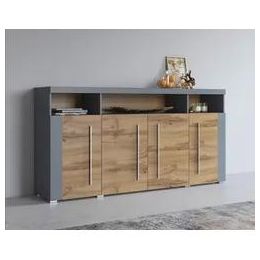 Sideboard Inosign "Roger,Breite 182cm, stilvolle Schrank mit 4 Türen" Sideboards grau (grau matt, eichefarben votan) Kommode mit viel Stauraum, Einlegeböden verstellbar