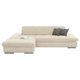 Ecksofa SET ONE BY Musterring "SO4100 V" Sofas Gr. B/H/T: 284cm x 80cm x 190cm, Luxus-Microfaser Paris, Recamiere links, ohne Funktion-Federkern-Wellenunterfederung, beige (creme) mit verstellbaren Kopfteilen, wahlweise Funktionen, Cord-Bezug