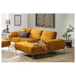 Ecksofa W.Schillig "run" Sofas Gr. B/H/T: 319cm x 88cm x 178cm, Stoff S37, Recamiere rechts, mit Sitztiefenverstellung, gelb (brandy s37) mit elegantem Holzsockel, Füße in Silber matt, Breite 319 cm