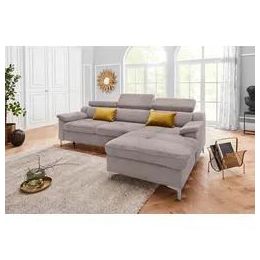 Ecksofa exxpo - SOFA FASHION "Florenz, komfortabel und bequem, tolle Detailverarbeitung, L-Form" Sofas Gr. B/H/T: 254cm x 80cm x 166cm, Luxus-Microfaser, Recamiere rechts, ohne Bettfunktion, grau (taupe) inkl. Kopfteilverstellung, wahlweise mit Bettfunktion