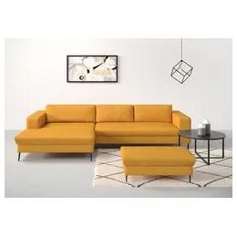 Ecksofa DOMO collection "Modica L-Form" Sofas Gr. B/H/T: 329cm x 81cm x 173cm, Struktur, Recamiere links, gelb (curcuma) moderne Optik mit großzügiger Recamieire, auch in Cord