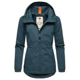 Outdoorjacke Ragwear "Danka" Gr. XXXL (46), blau (petrol) Damen Jacken stylische Übergangsjacke mit großer Kapuze