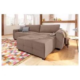 Ecksofa Home Affaire "Bella L-Form" Sofas Gr. B/H/T: 254cm x 87cm x 162cm, Struktur fein, Recamiere beidseitig montierbar, mit Bettfunktion-mit Bettkasten, braun (macchiato) wahlweise mit Bettfunktion und Bettkasten, Steppung im Sitzbereich