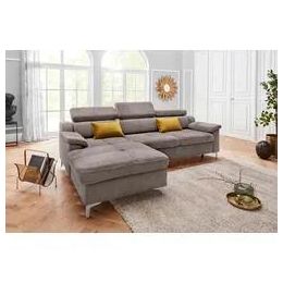 Ecksofa exxpo - SOFA FASHION "Florenz, komfortabel und bequem, tolle Detailverarbeitung, L-Form" Sofas Gr. B/H/T: 254cm x 80cm x 166cm, Luxus-Microfaser, Recamiere links, mit Bettfunktion, grau (taupe) inkl. Kopfteilverstellung, wahlweise mit Bettfunktion