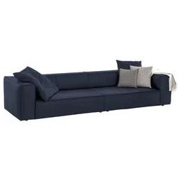 4-Sitzer W.Schillig "around-the-block" Sofas Gr. B/H/T: 300cm x 66cm x 104cm, Longlife Xtra-Leder Z59, blau (blau z59) mit eleganter Biese, Federkern