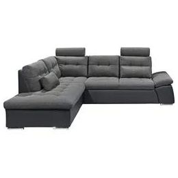 Ecksofa ED EXCITING DESIGN "Jakarta L-Form" Sofas Gr. B/H/T: 260cm x 103cm x 219cm, Webstoff-Kunstleder, Ottomane links, schwarz mit Bettfunktion, Kopfstützen, Nierenkissen etc.