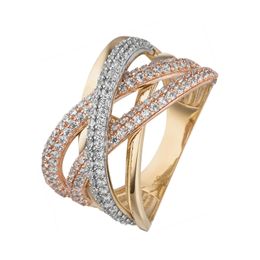 Fingerring Jobo Fingerringe Gr. 50, Gelbgold 333-Roségold 333, goldfarben (gelbgold 333, weiß) Damen breit 333 Gold bicolor mit Zirkonia